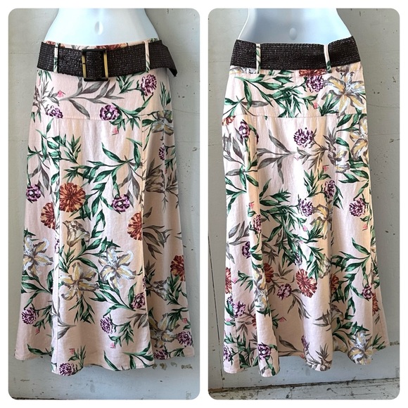 Athena Marie | Skirts | Athena Marie Linen Blend Floral Midi Skirt ...